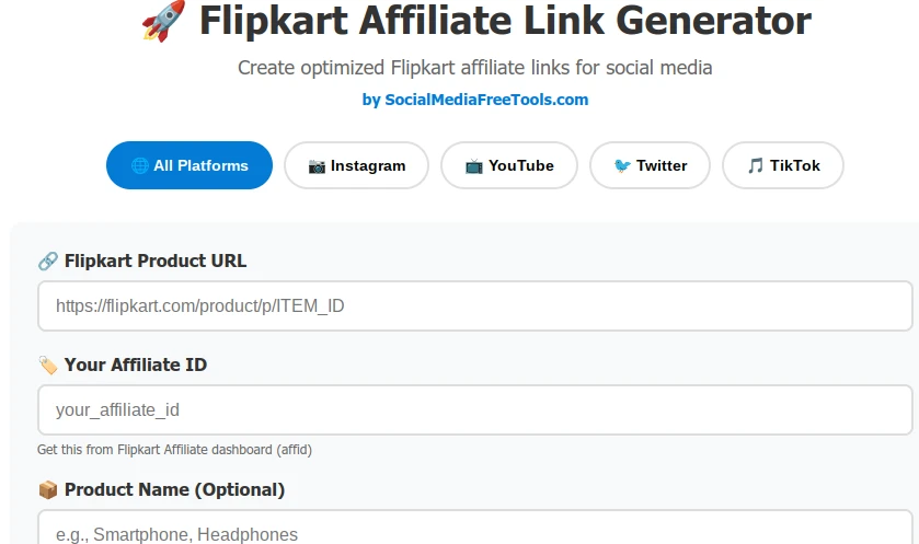 Flipkart Affiliate Generator - SocialMediafreetools.com